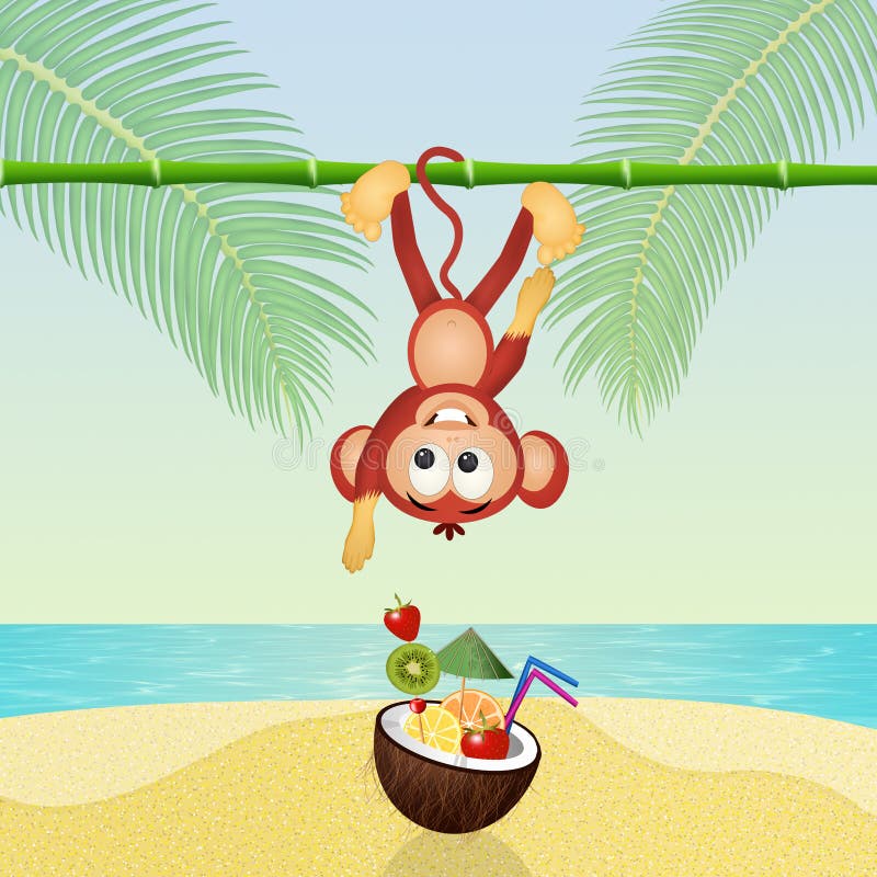 Monkey with a cocktail stock vector. Illustration of happy - 54346284