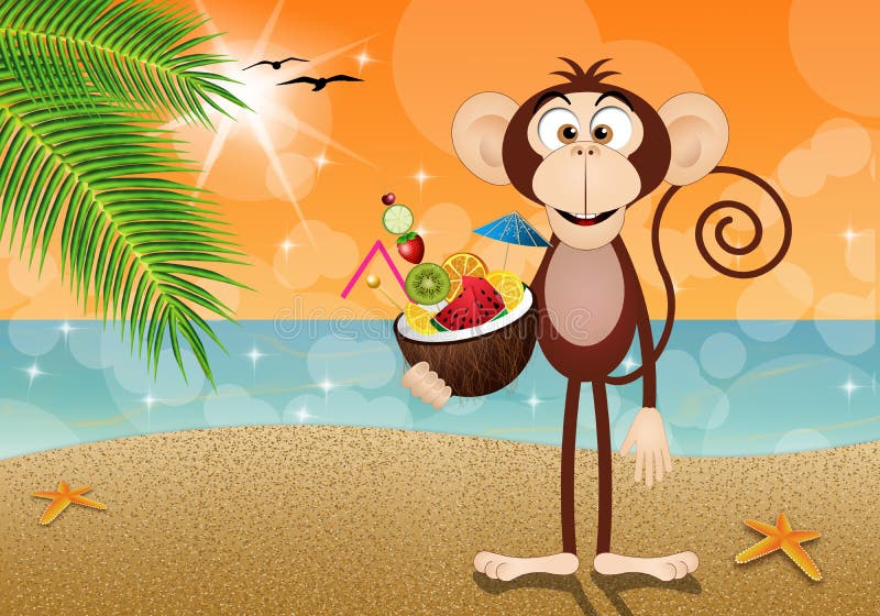 Monkey with coconut fruits stock illustration. Illustration of coconut ...