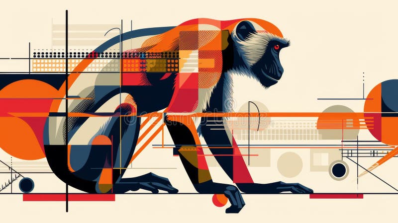 A Monkey with a Colorful Background and Abstract Design, AI Stock ...