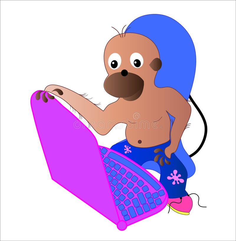Monkey and computer. stock illustration. Illustration of clever - 11983566