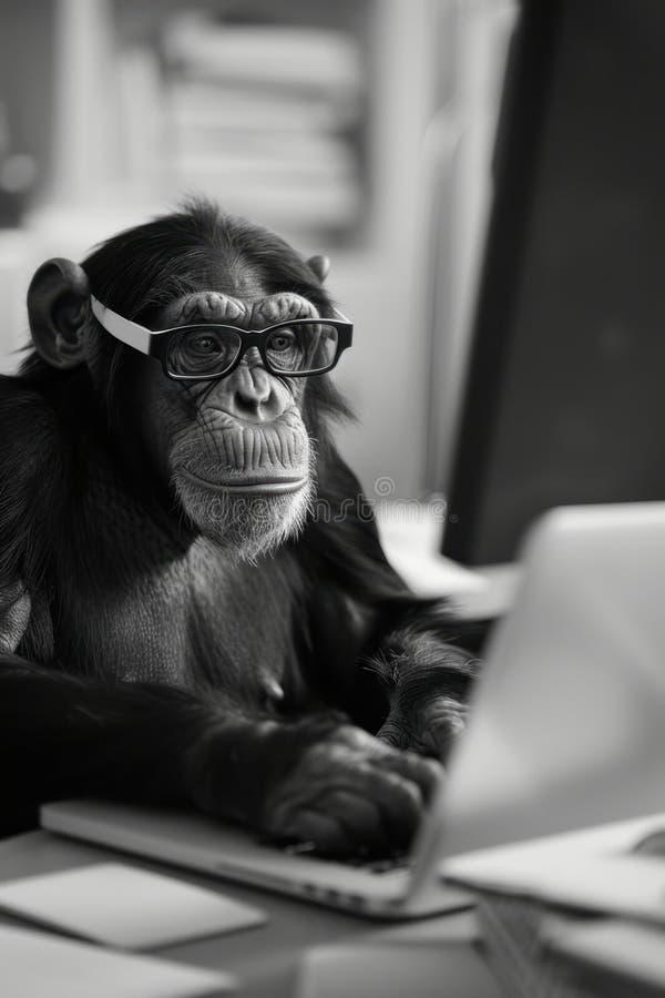 Monkey at Computer stock photo. Image of laptop, curious - 372457236