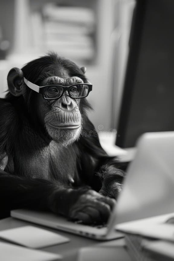 Monkey at Computer stock photo. Image of laptop, curious - 372457236