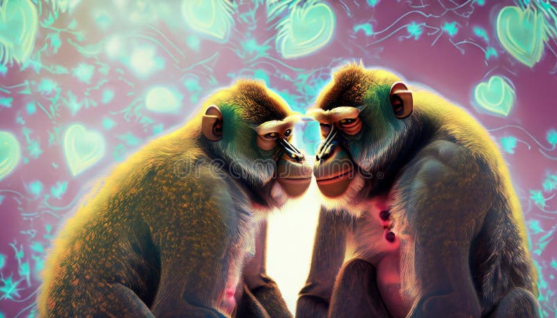Monkey couple in love stock illustration. Illustration of jungle ...