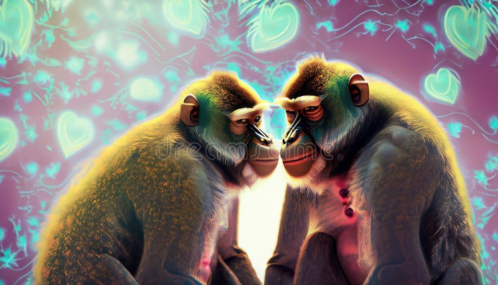 Monkey couple in love stock illustration. Illustration of jungle ...