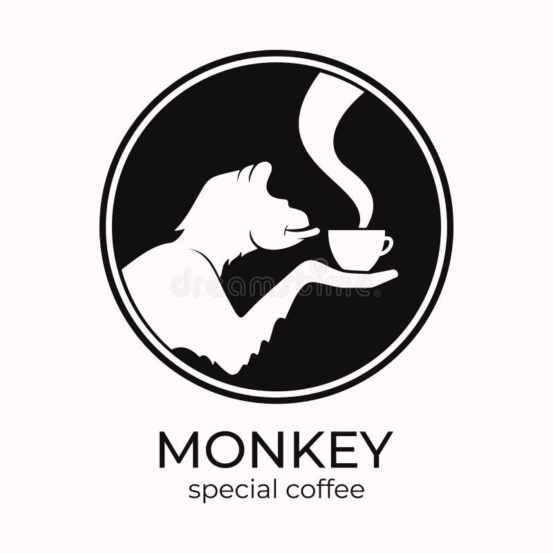 Monkey with a Cup of Coffee or Tea. Logo or Badge for Coffee Shops and ...