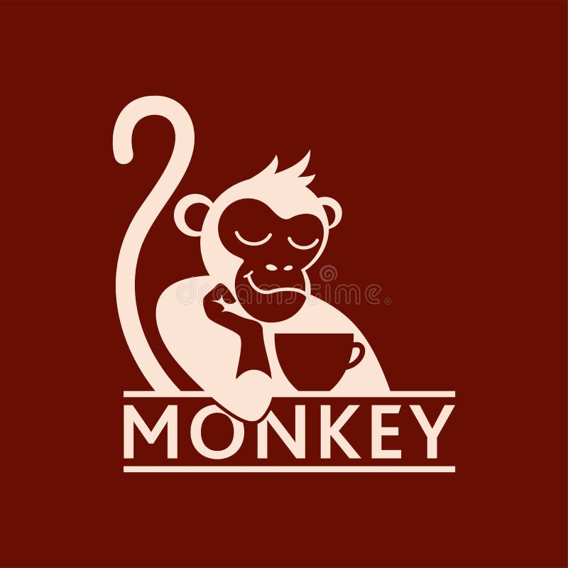 Monkey with a Cup of Coffee or Tea. Logo or Badge for Coffee Shops and ...
