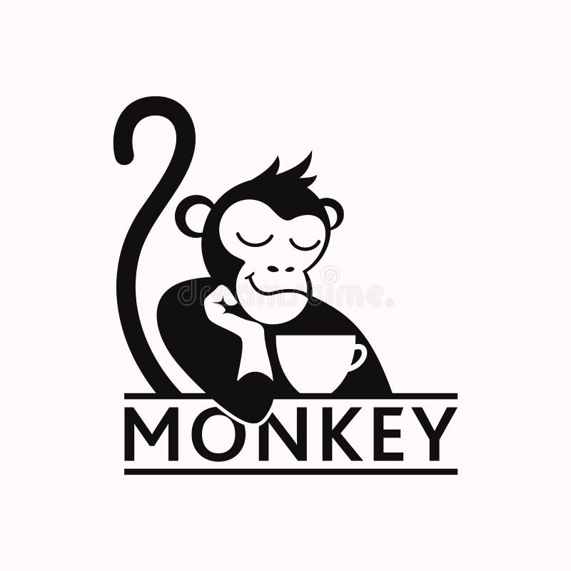 Monkey with a Cup of Coffee or Tea. Logo or Badge for Coffee Shops and ...