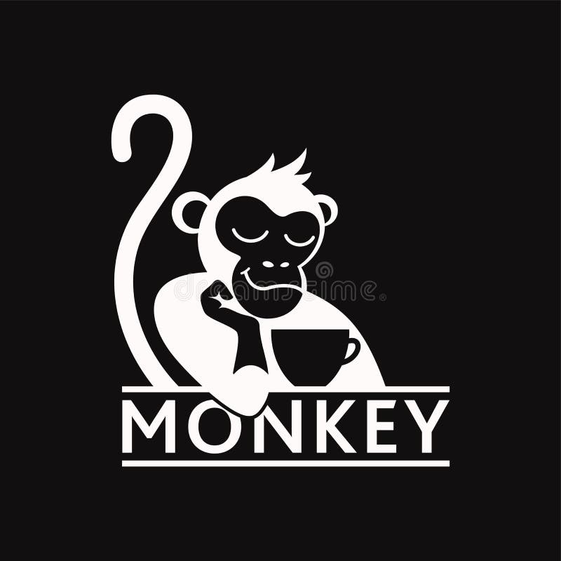 Monkey with a Cup of Coffee or Tea. Logo or Badge for Coffee Shops and ...