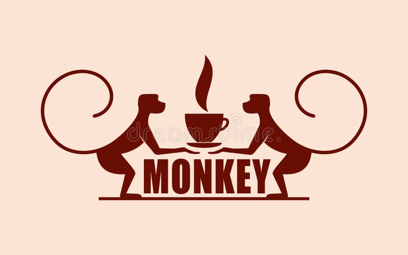 Monkey with a Cup of Coffee or Tea. Logo or Badge for Coffee Shops and ...