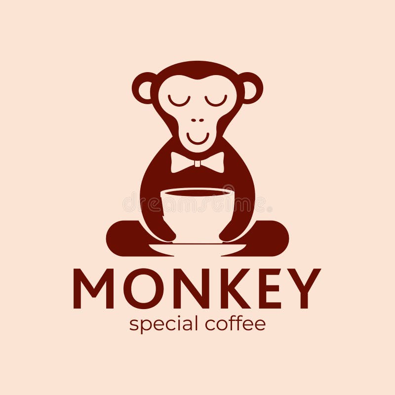 Monkey with a Cup of Coffee or Tea. Logo or Badge for Coffee Shops and Cafes. Vector ...