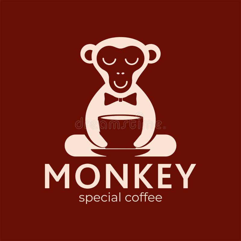 Monkey with a Cup of Coffee or Tea. Logo or Badge for Coffee Shops and ...