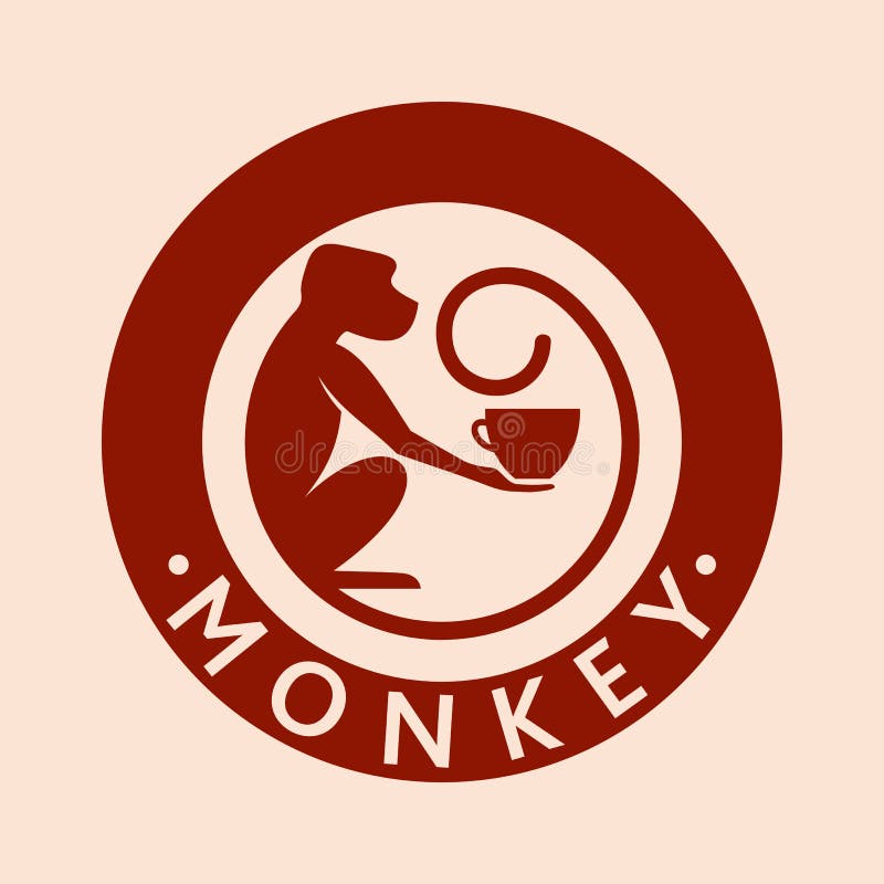 Monkey with a Cup of Coffee or Tea. Logo or Badge for Coffee Shops and Cafes. Vector ...