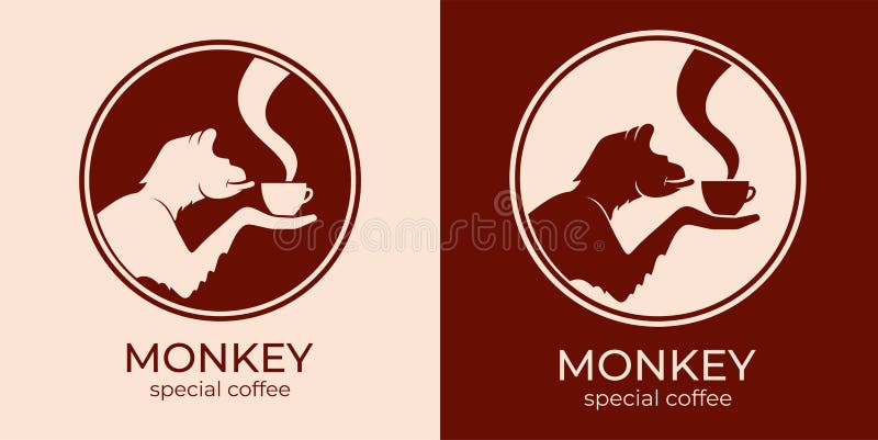 Monkey with a Cup of Coffee or Tea. Logo or Badge for Coffee Shops and Cafes. Vector ...