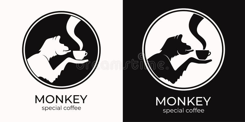 Monkey with a Cup of Coffee or Tea. Logo or Badge for Coffee Shops and ...