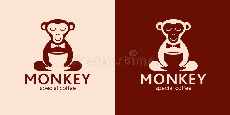 Monkey with a Cup of Coffee or Tea. Logo or Badge for Coffee Shops and ...