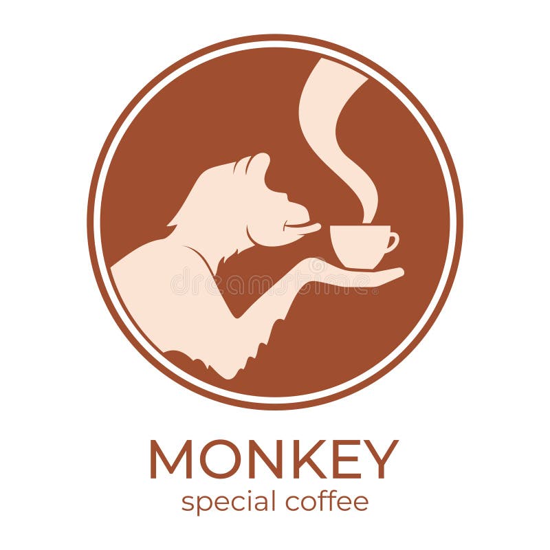 Monkey with a Cup of Coffee or Tea. Logo or Badge for Coffee Shops and ...