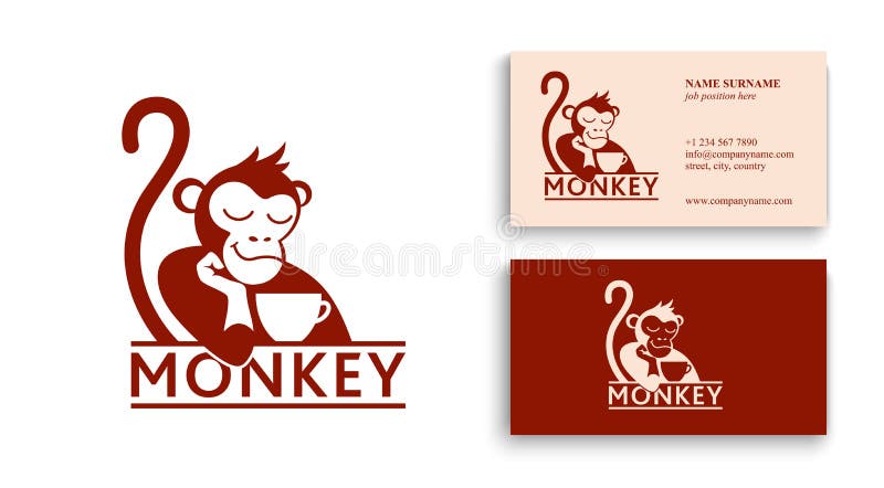 Monkey with a Cup of Coffee or Tea. Logo or Badge for Coffee Shops and ...