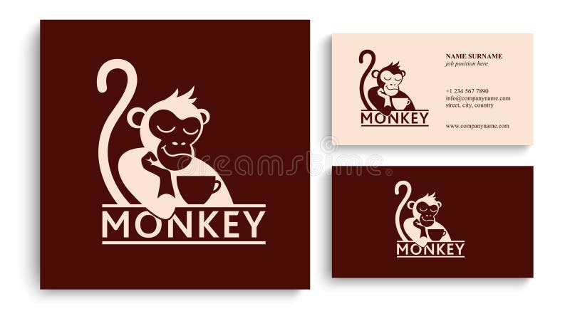 Monkey with a Cup of Coffee or Tea. Logo or Badge for Coffee Shops and ...