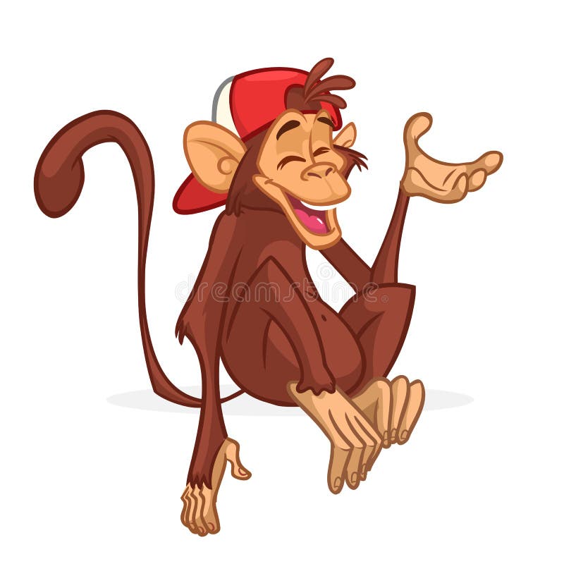 Cute Cartoon Monkey Chimpanzee Wearing Hat. Vector Illustration of a ...