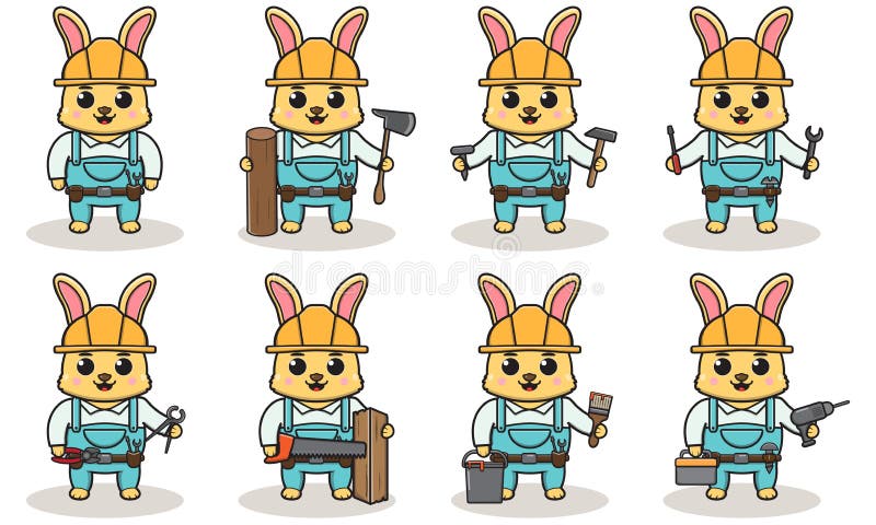Cute Cartoon of Rabbit Being a Handyman. Stock Vector - Illustration of ...