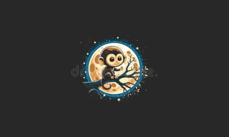 Monkey Cute on Night Moon Vector Mascot Design Stock Vector ...