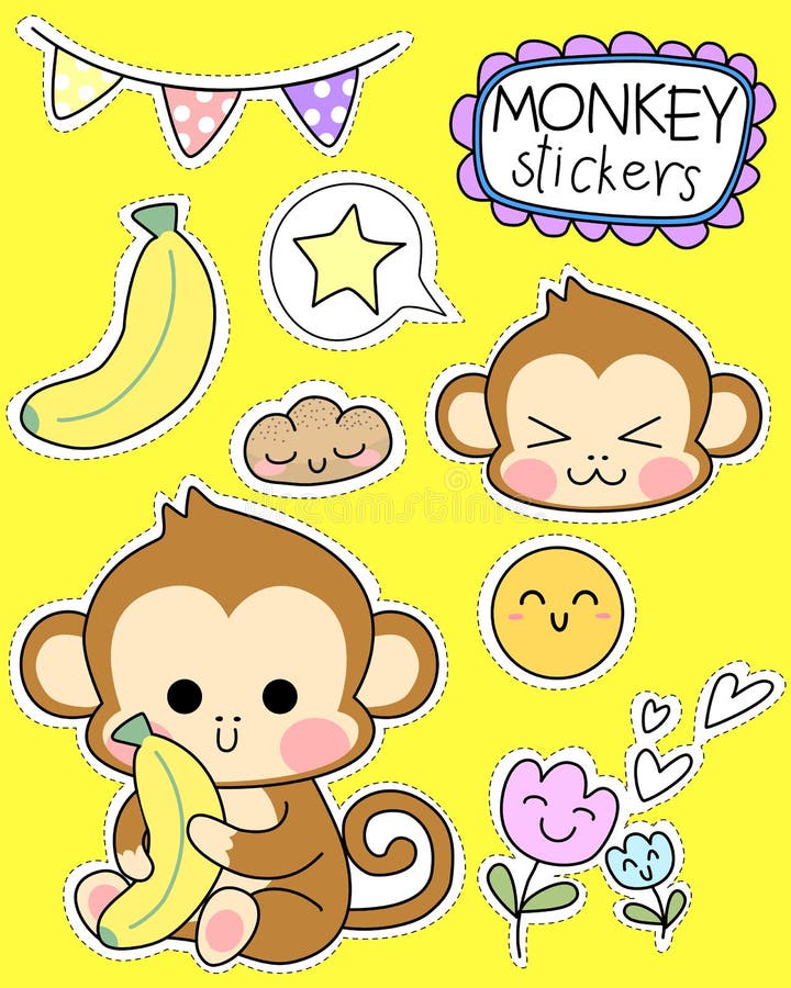 Monkey Cute Set for Sticker , Postcard Stock Vector - Illustration of ...