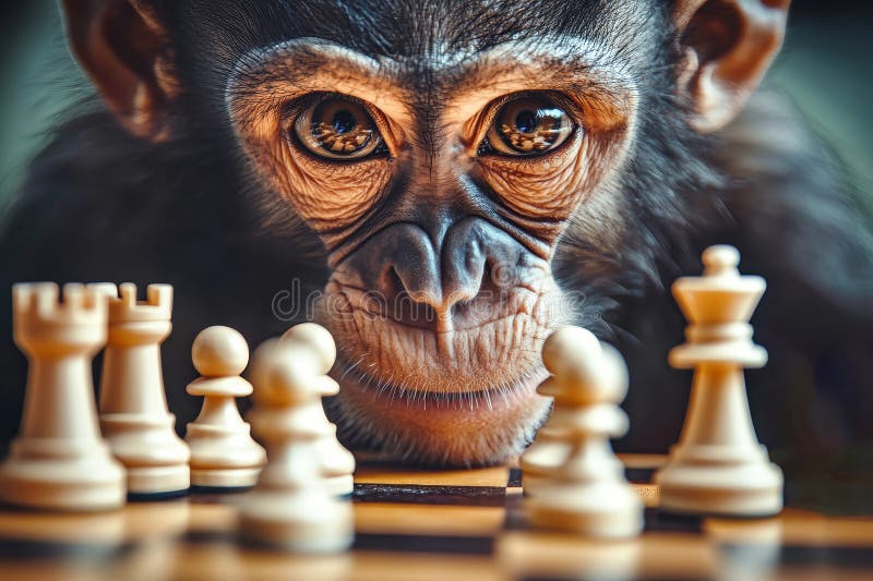 Monkey Deeply Engaged in an Intense Chess Match, Showcasing Focus and ...