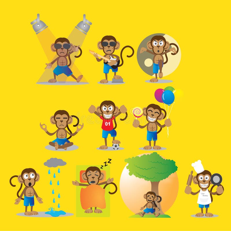 Monkey with Different Actions. Vector Illustration Decorative Design ...