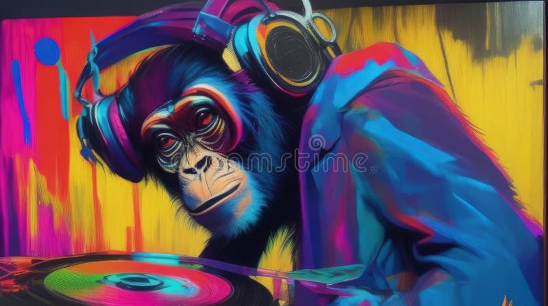 Monkey DJ Listening To Vinyl Stock Illustration - Illustration of ...