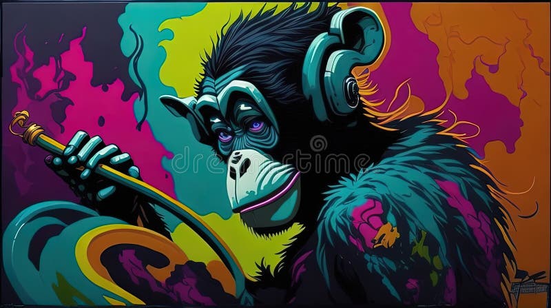 Monkey DJ Listening To Vinyl Stock Illustration - Illustration of ...