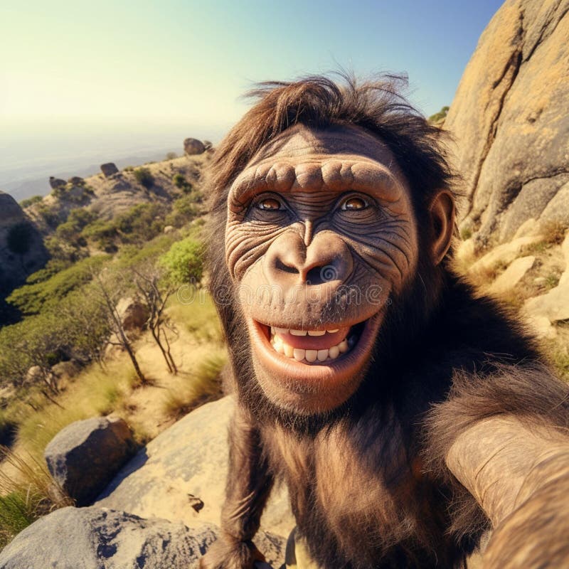 Monkey Doing a Selfie while Perched Atop a Rocky Outcropping, AI ...