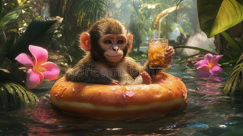 Monkey Donut Float Iced Tea Jungle Vibe Stock Photos - Free & Royalty ...