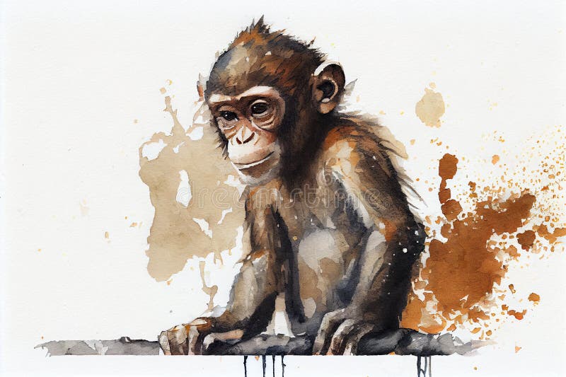 Monkey Drawing with Bit of Watercolour Stock Illustration ...