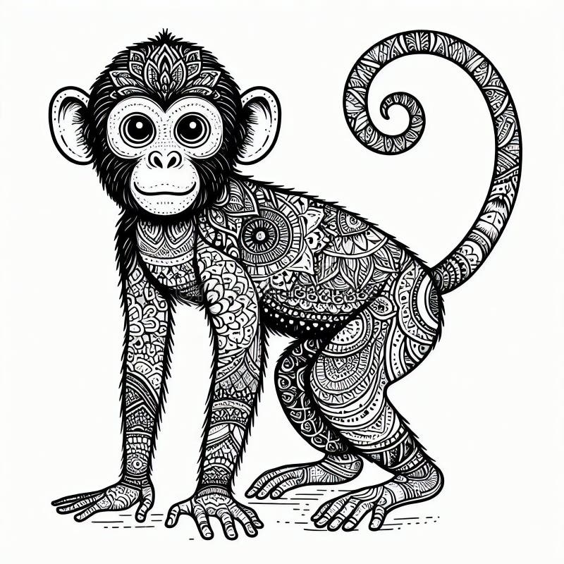 Mandala monkey art stock illustration. Illustration of mandala - 326648124