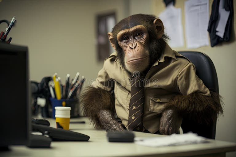 Monkey Dressed As an Office Worker in the Office Stock Illustration ...