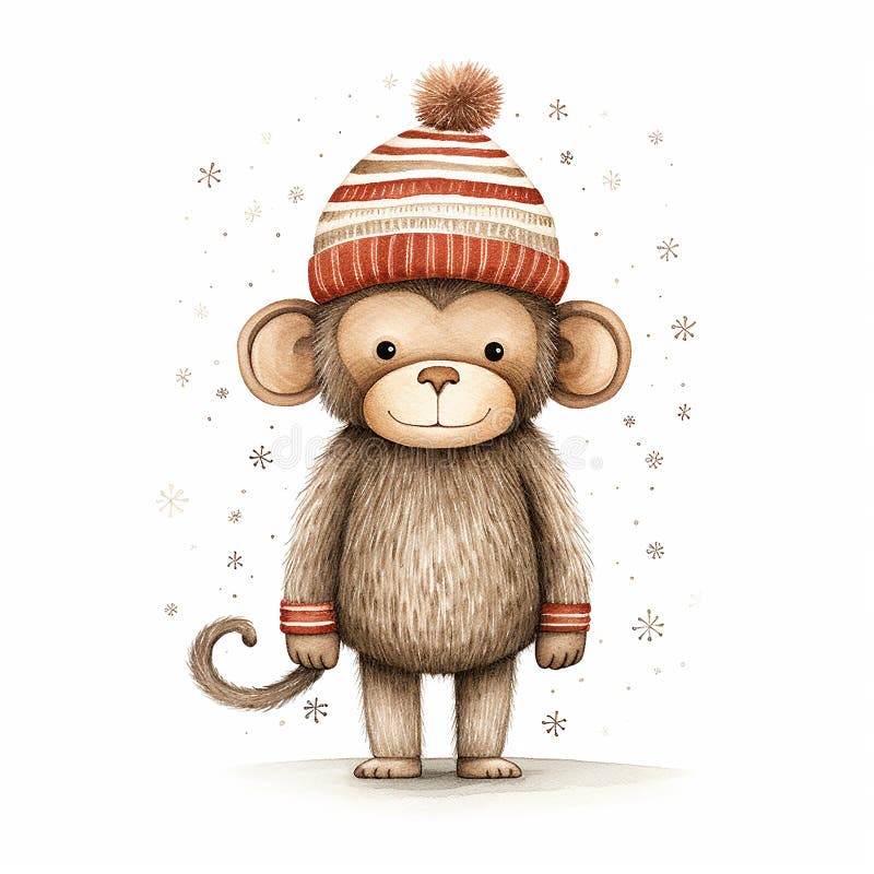 Cute Monkey in Winter Clothes Stock Vector - Illustration of cute ...