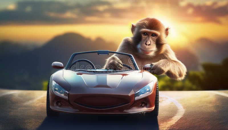 Monkey driving a car stock illustration. Illustration of background ...