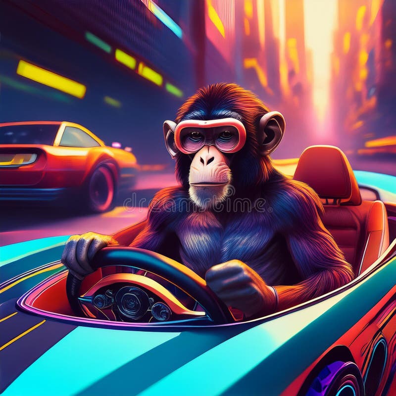 Monkey driving a car stock illustration. Illustration of sport - 333704028