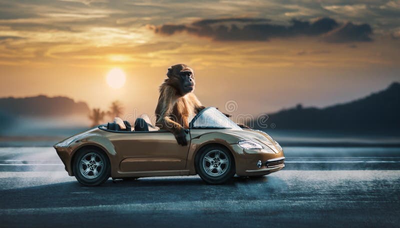 Monkey driving a car stock illustration. Illustration of cover - 333704043