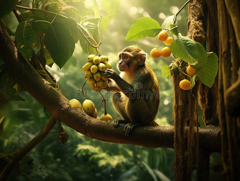 Monkey Eat Food on Tree in Thailand Made with Generative AI ...