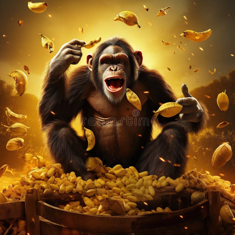 Monkey Eating Banana Made with Generative AI Illustration Stock ...