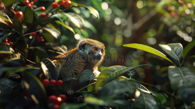 Monkey Eating Berries in a Tree Stock Photo - Image of leafy, eating ...