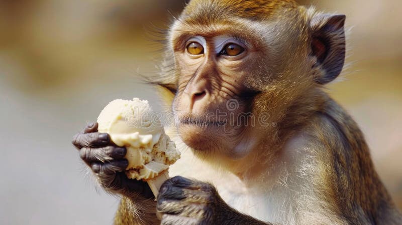Monkey Eating Ice Cream in Park Stock Photo - Image of wild, wildlife ...