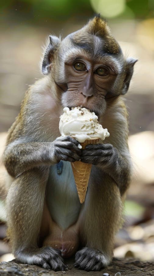 Monkey Eating Ice Cream in Park Stock Illustration - Illustration of ...