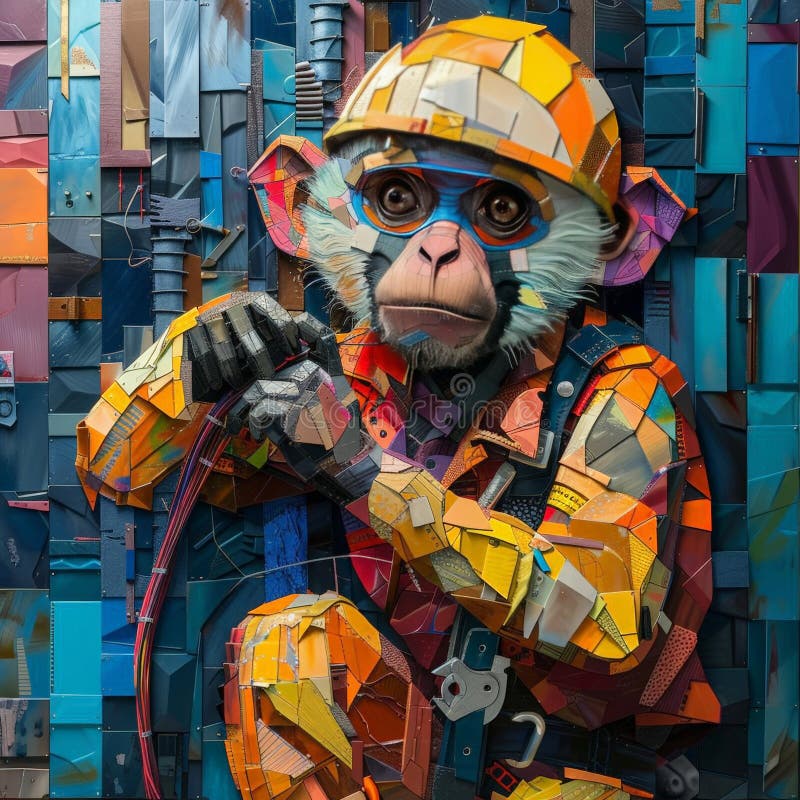 Monkey Electrician with Wires and a Tool Belt Stock Illustration ...