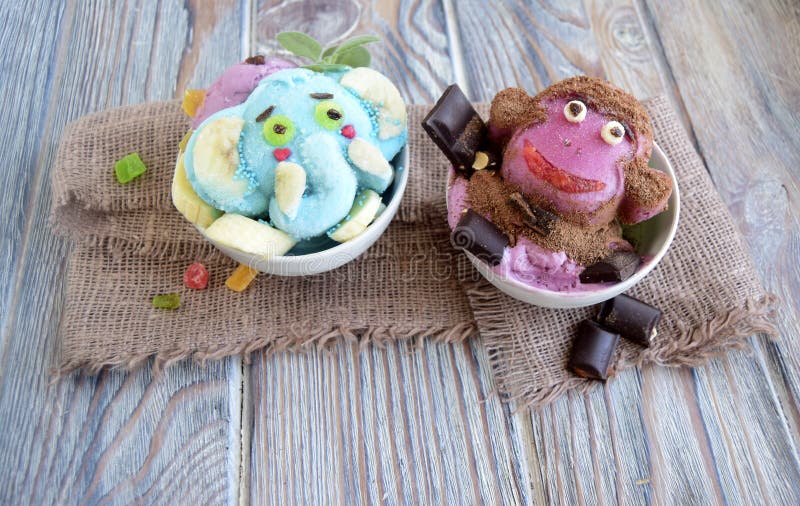 The Monkey and Elephant are Made of Ice Cream. Stock Image - Image of ...