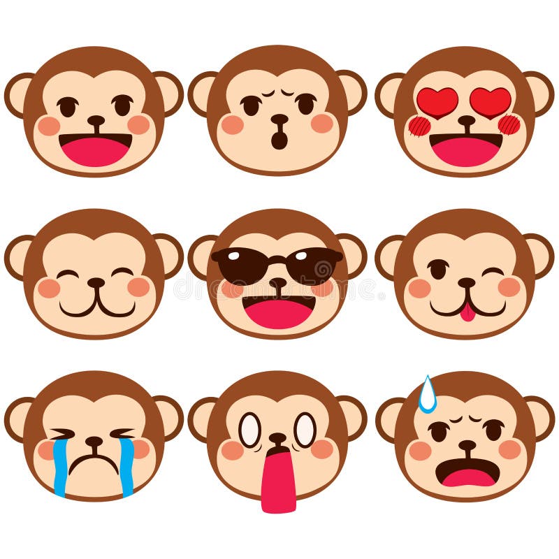 Monkey Emoji Expressions stock vector. Illustration of face - 85572914