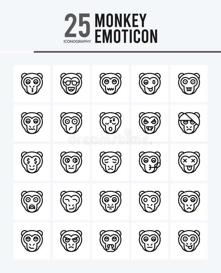 25 Monkey Emoticon Outline Icons Pack Vector Illustration Stock Vector ...