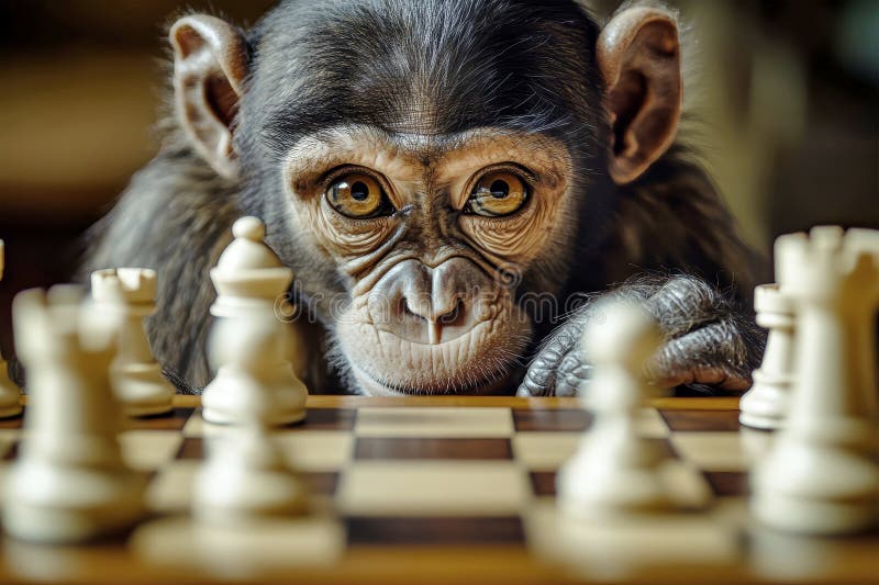 Monkey Engaged in a Serious Chess Match, Displaying Intense Focus and ...