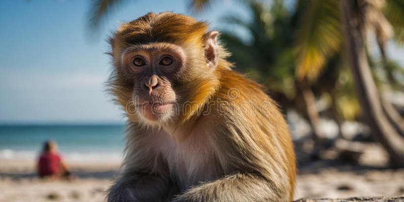 Monkey Enjoying a Tropical Beach Vacation. Stock Photo - Image of like ...
